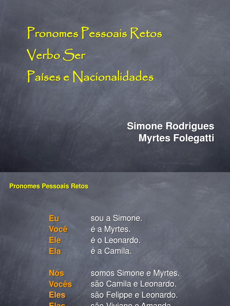 Pronomes Pessoais Verbo Ser e Nacionalidades | PDF | Artes Linguísticas ...