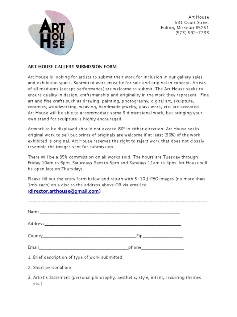 Art House Gallery Submission Guidelines | PDF