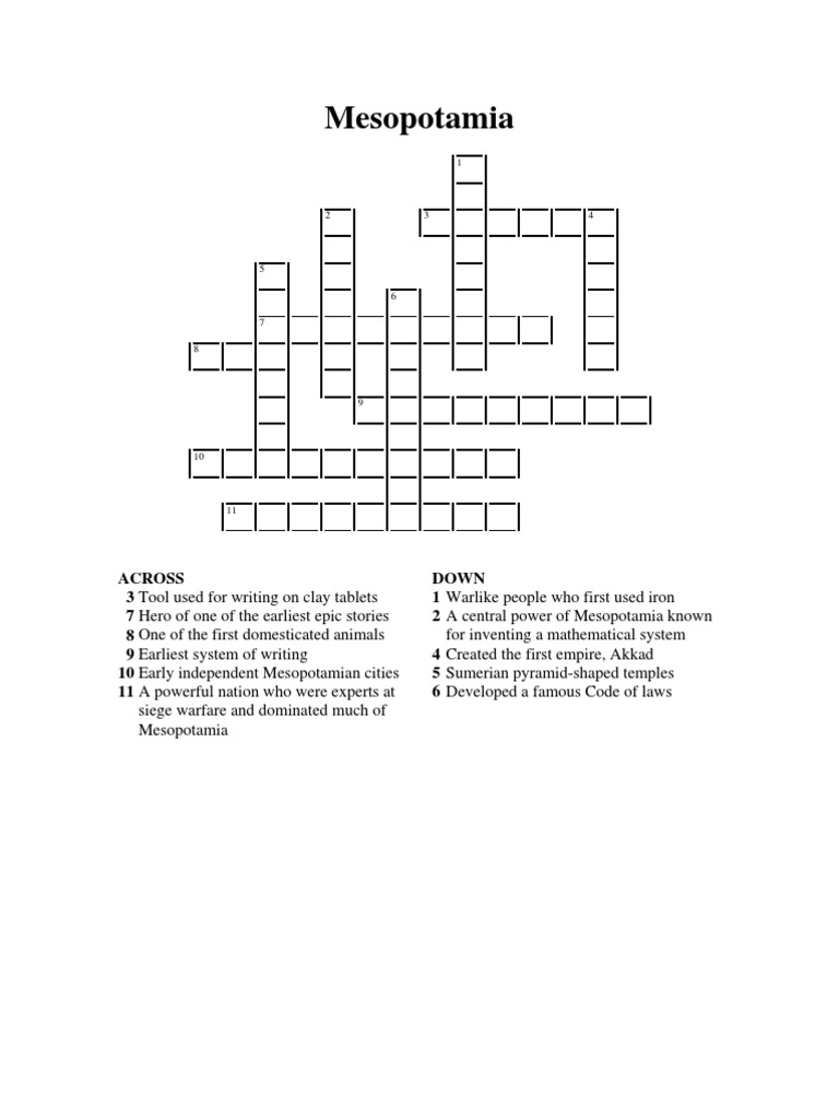 Mesopotamia Crossword Puzzle Answers | PDF