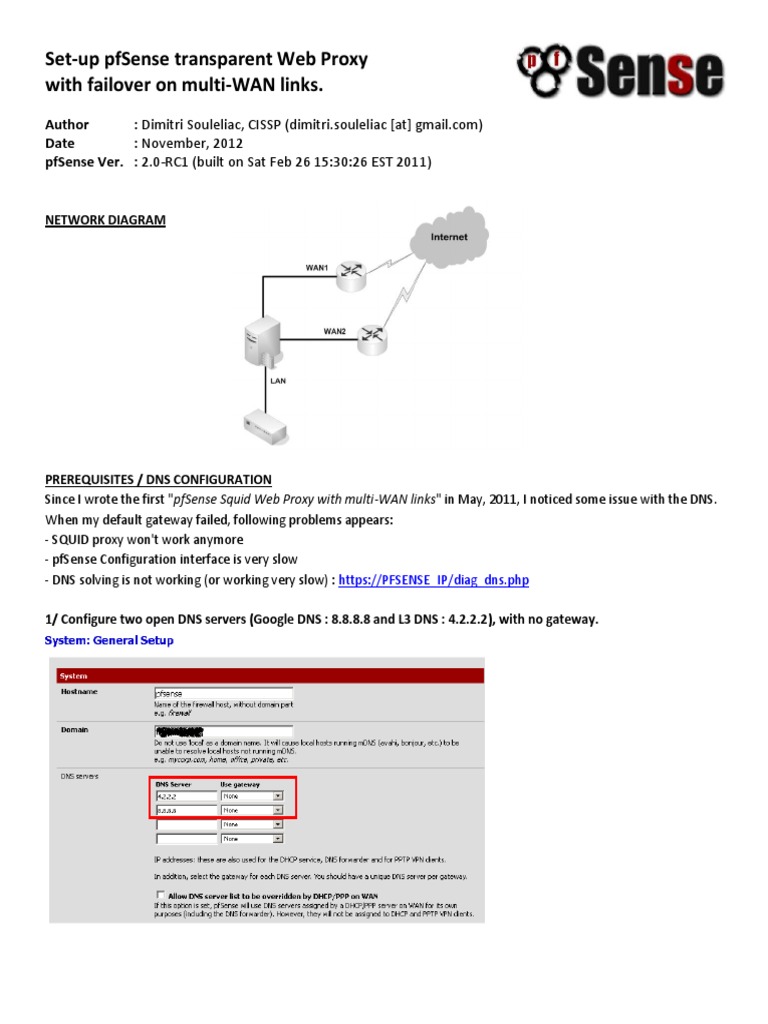 Pfsense Web Proxy With multi-WAN Links PDF | PDF | Proxy Server | Gateway (Telecommunications)