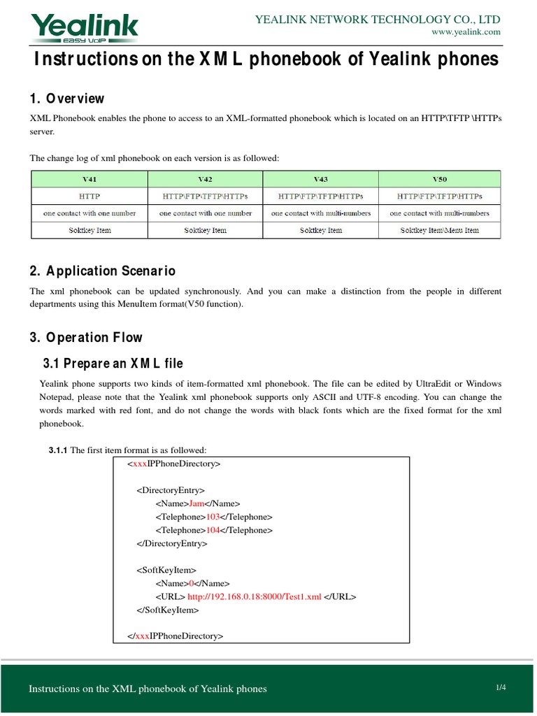 T2X-Instructions On The XML Phonebook of Yealink Phones-V1.0 | PDF ...