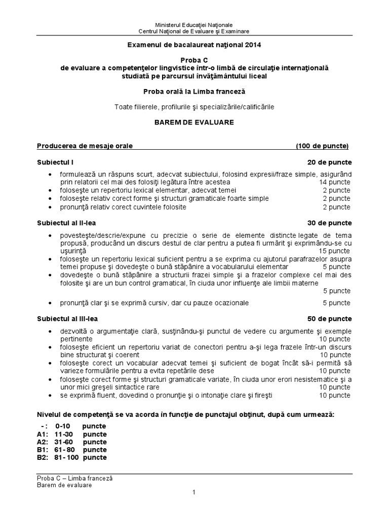 Barem Model Franceză Oral | PDF