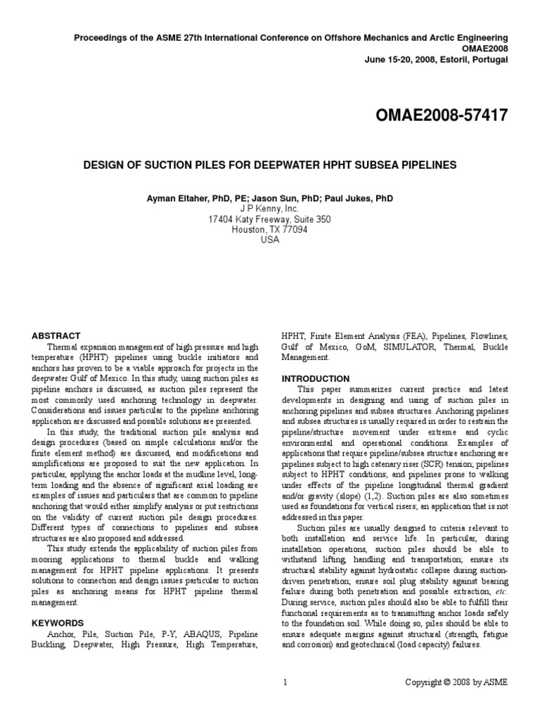 Design of Suction Piles For Deepwater HPHT Subsea Pipelines | PDF