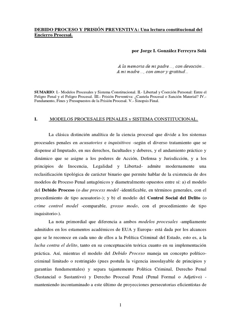 Prision Preventiva Un Analisis Constitucional Pdf Derecho Penal