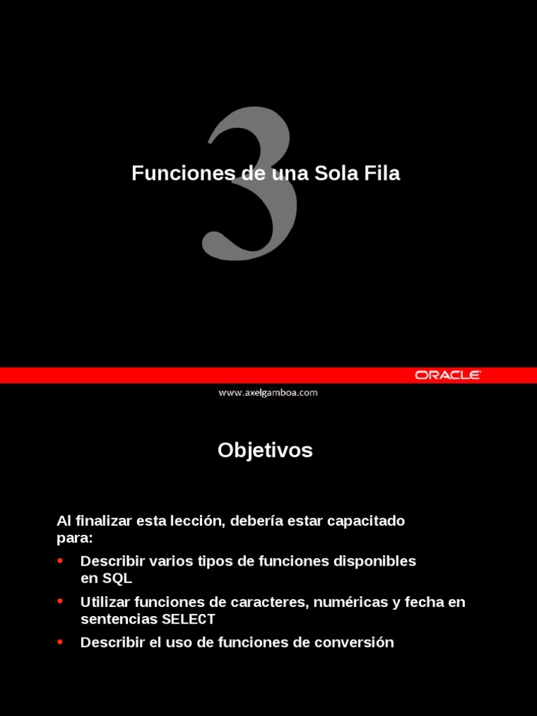 ORACLE Les03 Funciones de Una Sola Fila | PDF | SQL | Monedas De Los Estados Unidos