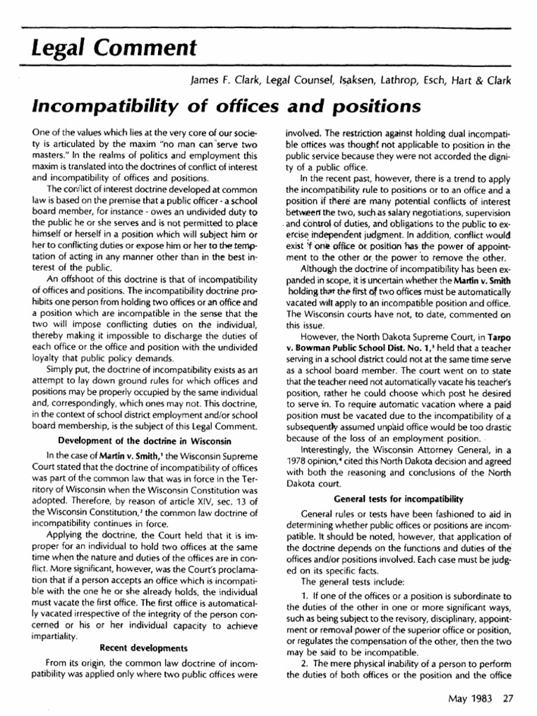 Incompatibility of Offices Explained | PDF