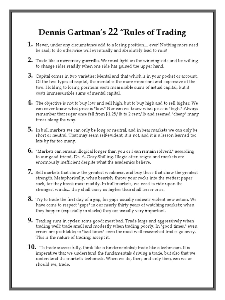 Gartman Rules Trading | PDF | Market Trend | Economics