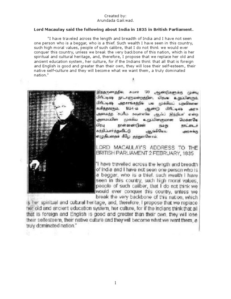 Lord Macaulay's Address To The British Parliament 2 February, 1835 | PDF