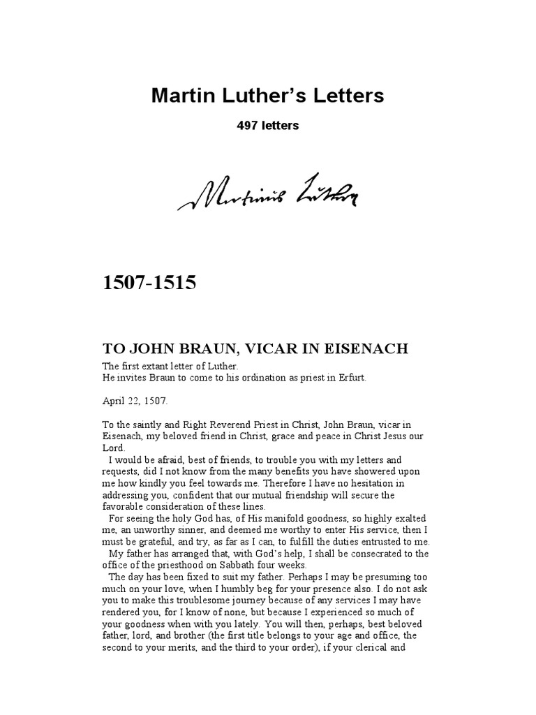 Martin Luther Letters | Martin Luther | Theology