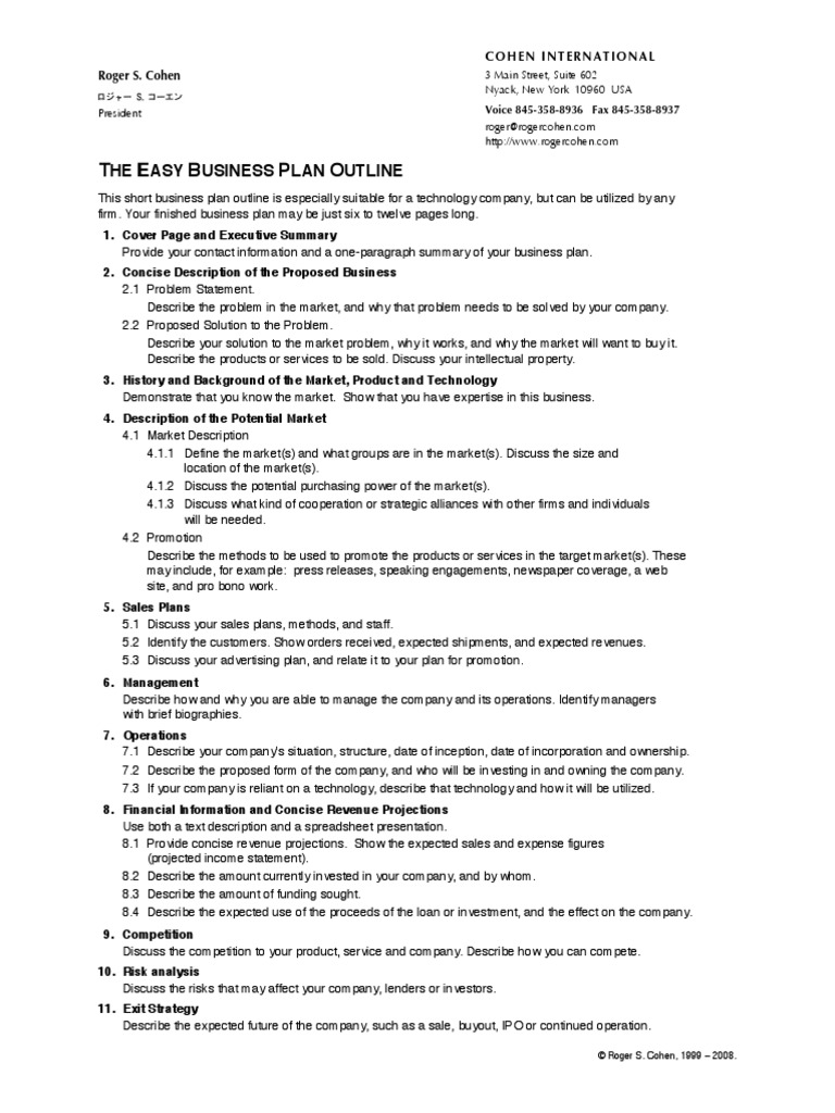 Business Plan Outline | PDF | Business Plan | Investing