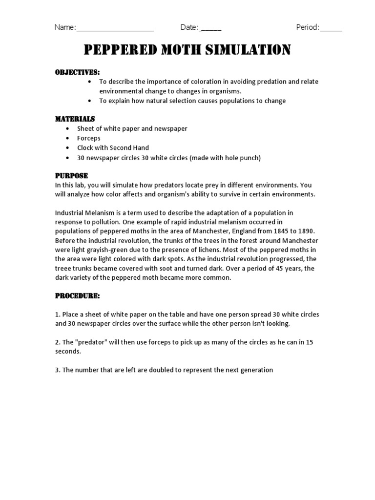 Peppered Moth Simulation | PDF | Cognitive Science | Nature
