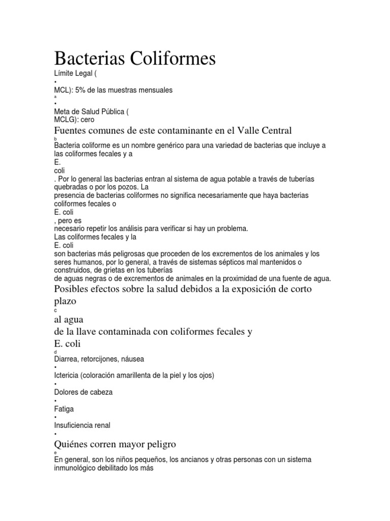 Bacterias Coliformes | PDF | Escherichia coli | Heces