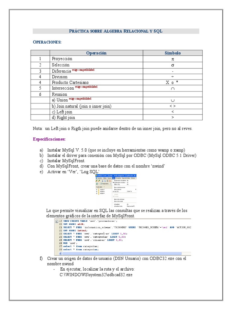 Práctica Sobre Algebra Relacional y SQL | PDF | SQL | Software de ...