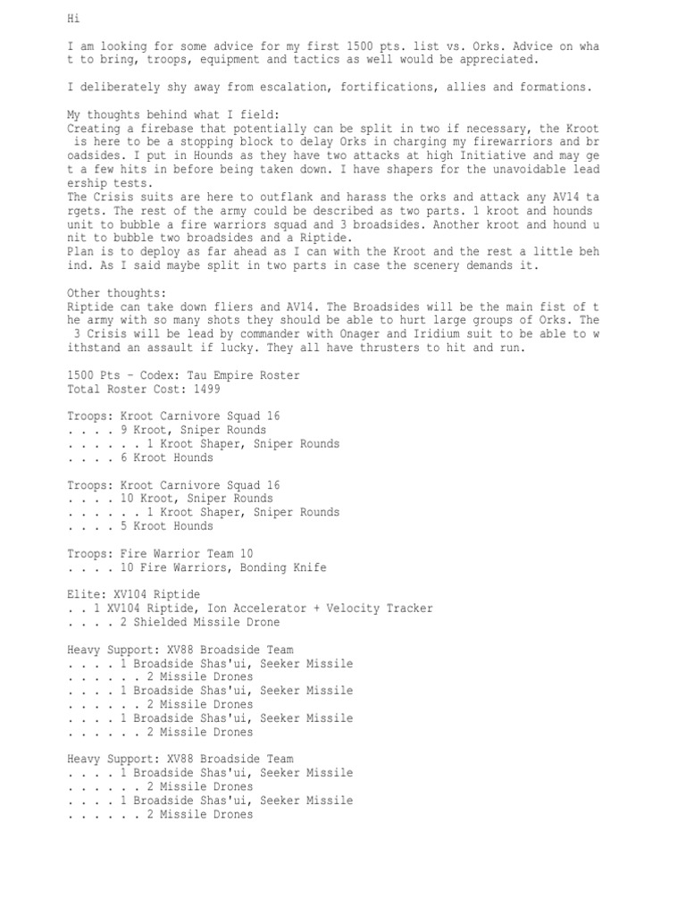 Warhammer Army List - Tau 1500 | PDF | Military Science | Warfare