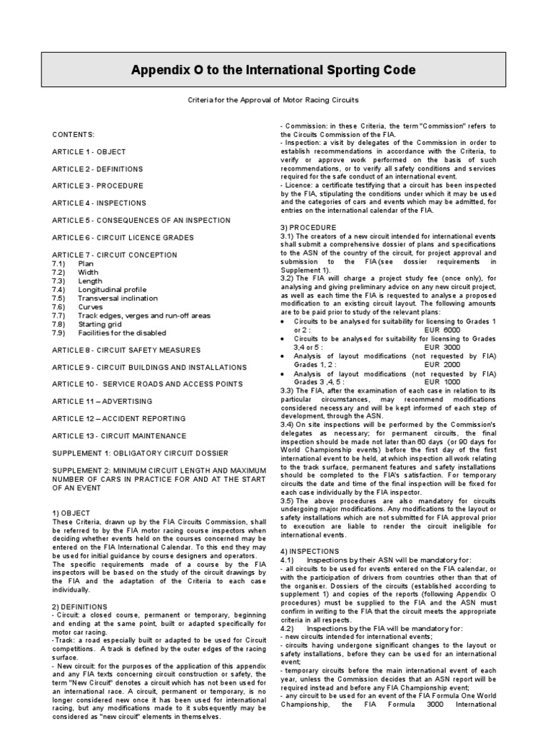 Appendix O To The International Sporting Code | Download Free PDF ...