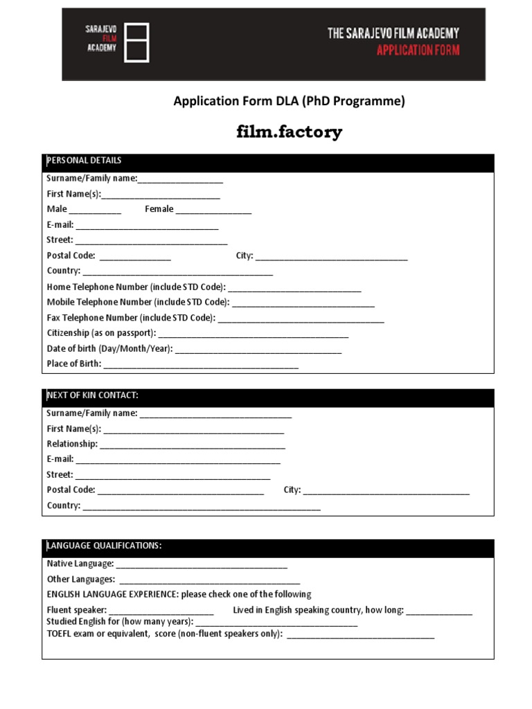 DLA Application Form for Film Factory | PDF | Further Education