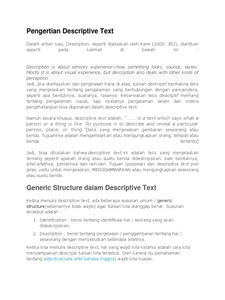 Pengertian Descriptive Text | PDF