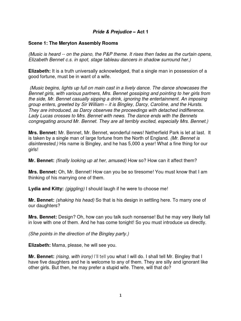 Pride and Prejudice play script | Pride And Prejudice | Mr. Darcy