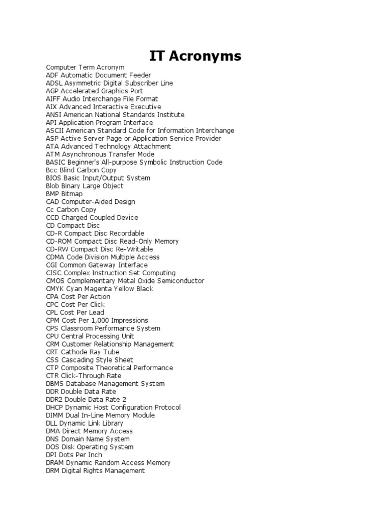 IT Acronyms and Definitions List | PDF | Communications Protocols ...