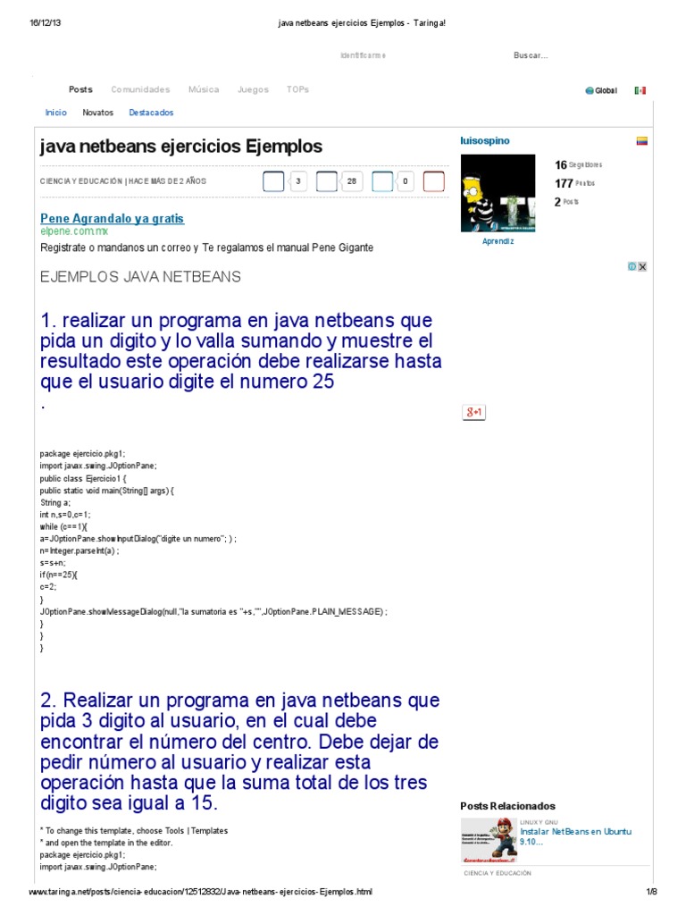 Ejercicios Java NetBeans Ejemplos | PDF | Java (lenguaje de ...