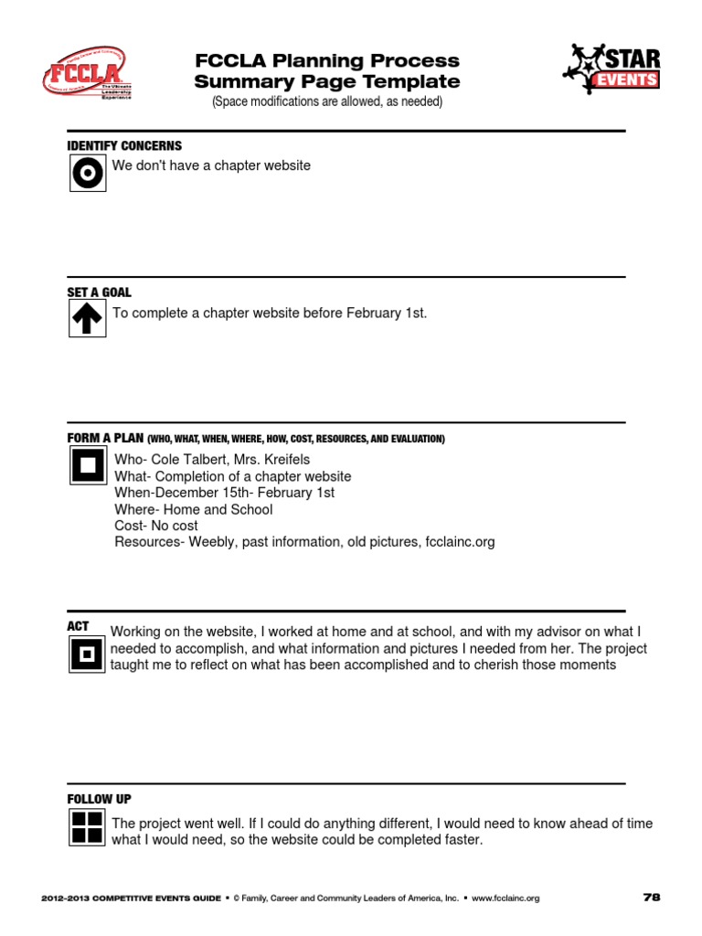 Planning Process Summary Page Template | PDF | Career & Growth | Art