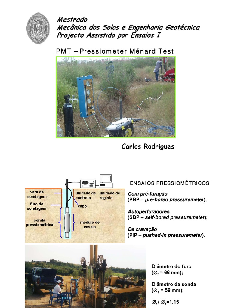 PTM - Pressiometer Ménard Test (FCTUC) | PDF | Estresse (Mecânica) | Argila