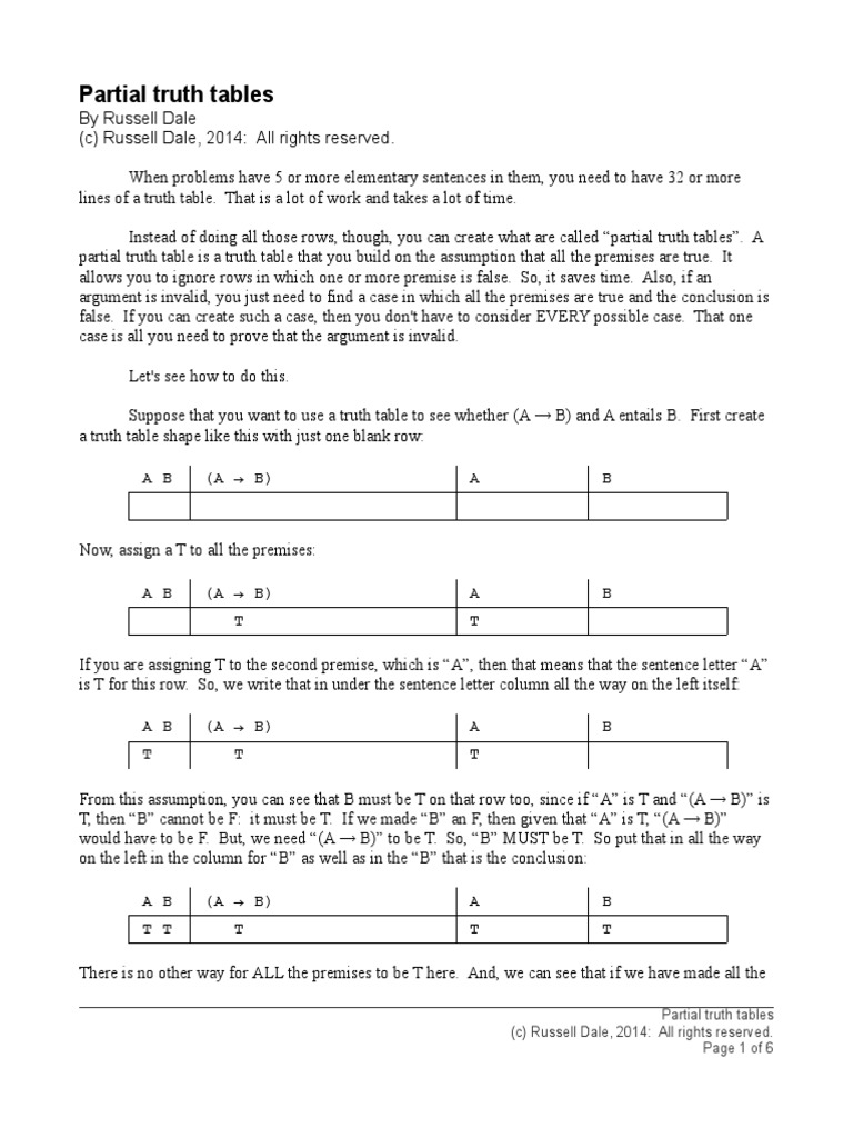 Partial Truth Tables | PDF | Argument | Western Philosophy