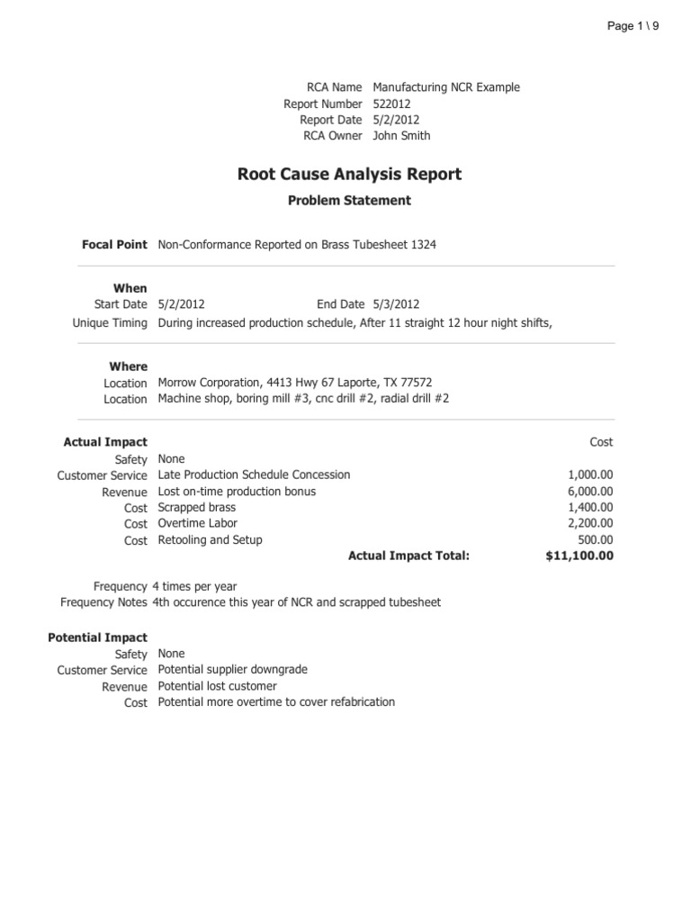Root Cause Analysis Example Manufacturing RCA Report FULL | Numerical Control | Drill