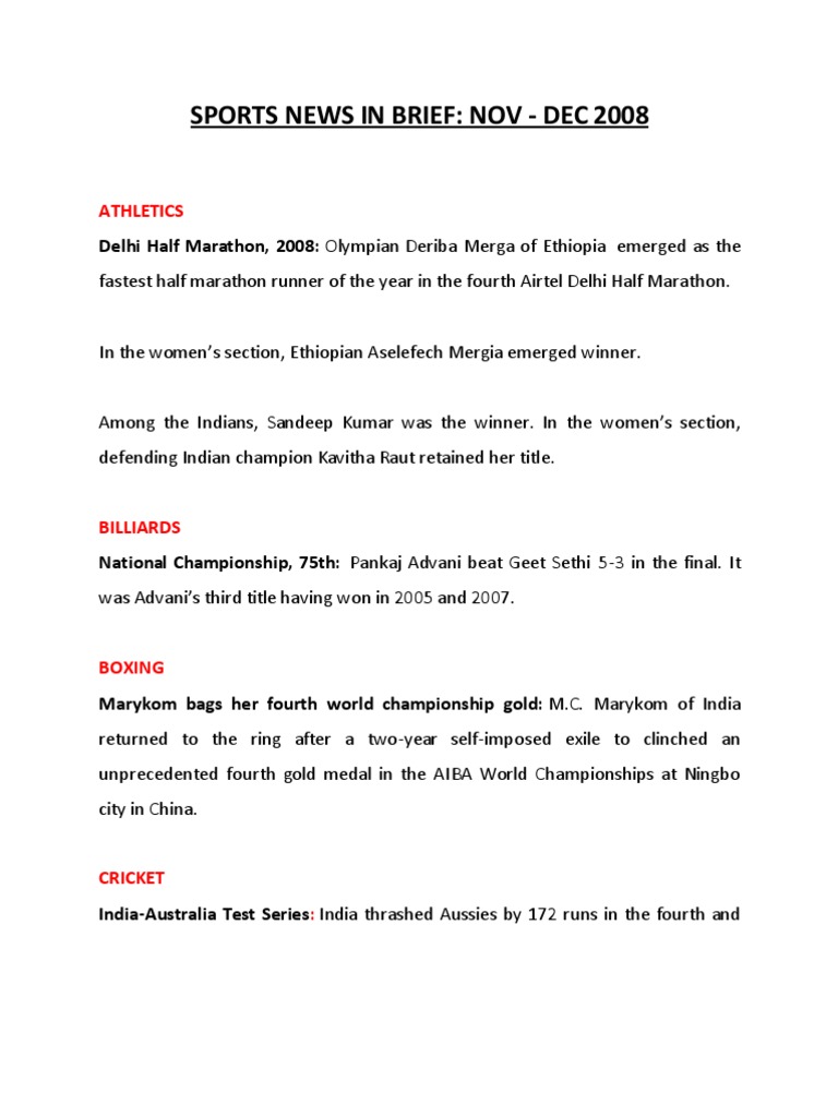 Sports News in Brief: Nov - Dec 2008: Athletics | PDF | International ...