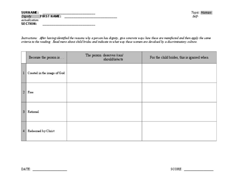 04 Worksheet For Human Dignity (1) 1 | PDF