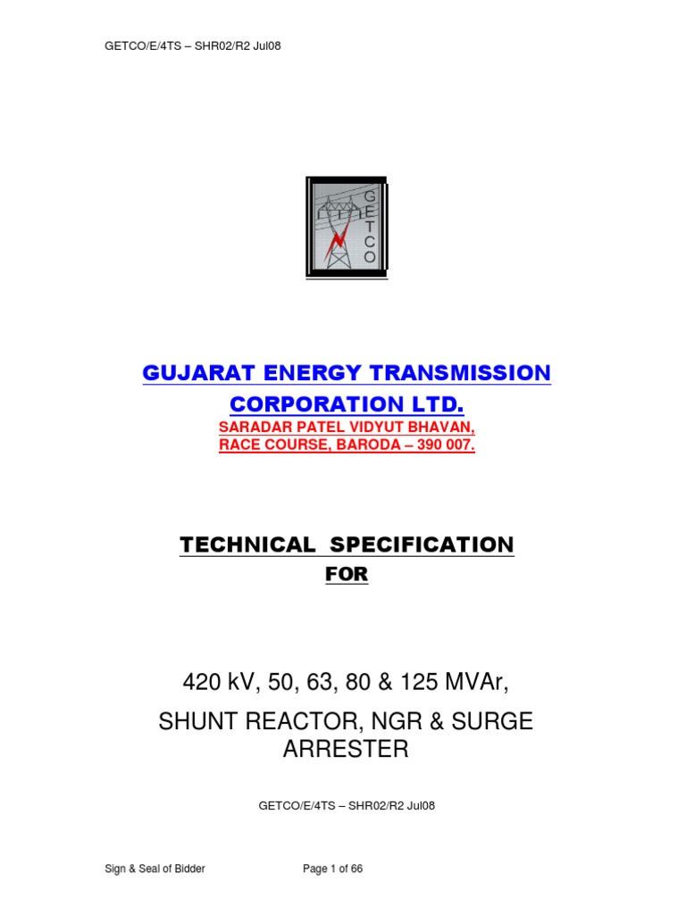 04 400 KV 50 63 80 125 MVAr Shunt Reactor NGR SA R2 Jul 08 | PDF ...