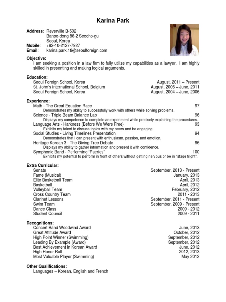 Karina Park - Resume | PDF | Foreign Language Studies