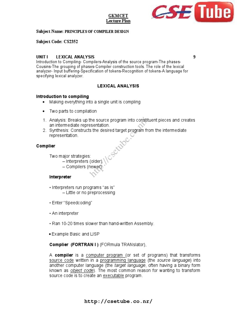 CS2352 - Principles of Compiler Design | PDF | Parsing | Compiler