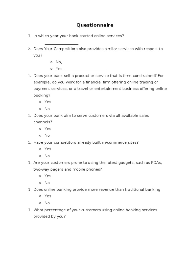 Mobile Banking Services Questionnaire | PDF | Online Banking | Banks ...