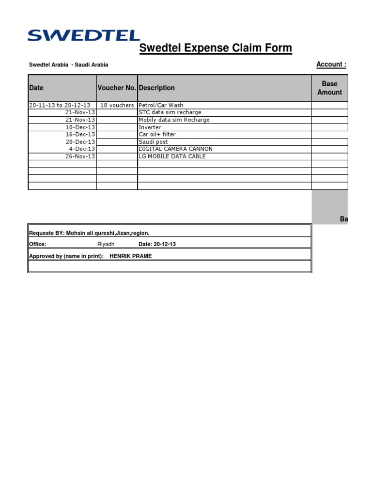 Swedtel Expense Claim Summary | PDF | Telecommunications | Information ...
