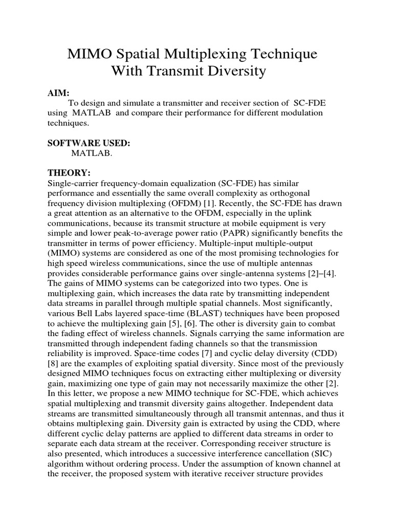 MIMO Spatial Multiplexing Technique | PDF | Mimo | Multiplexing