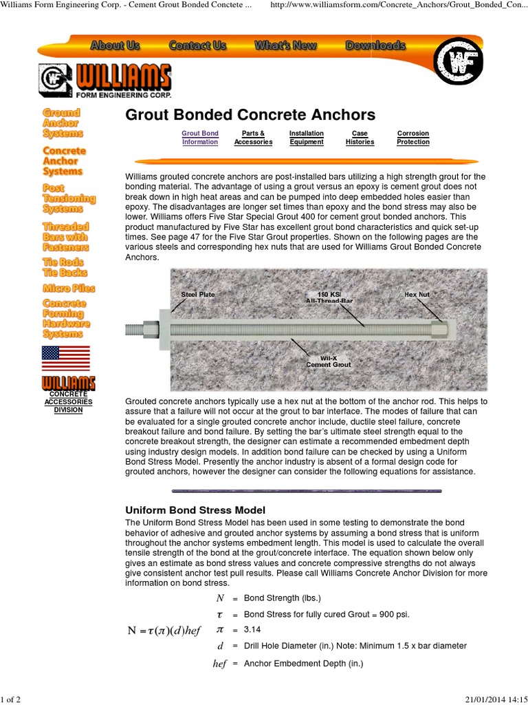 Williams Form Engineering Corp. - Cement Grout Bonded Conctete Anchors ...