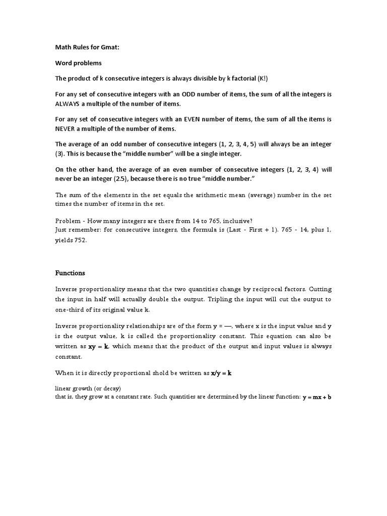 GMAT Math Rules and Concepts Explained | PDF