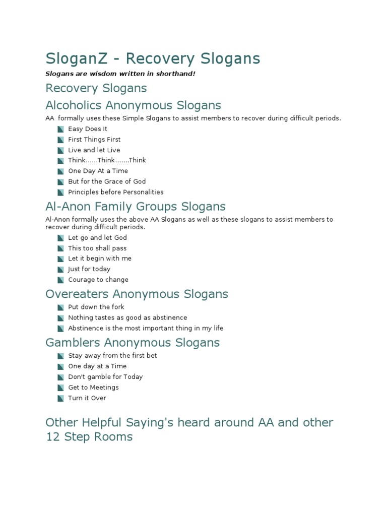 12 Step Slogan Assortment | PDF | Twelve Step Program | Alcoholics ...