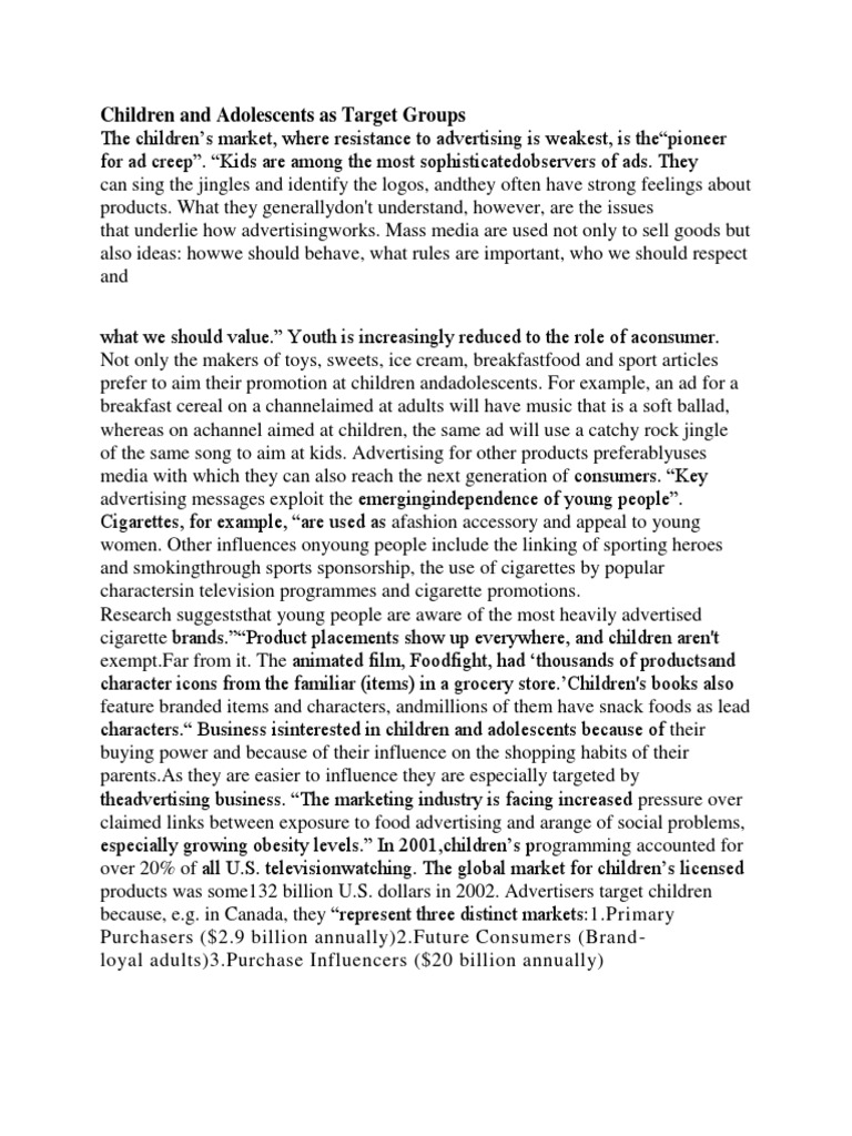 Children and Adolescents As Target Groups | PDF | Advertising | Target ...