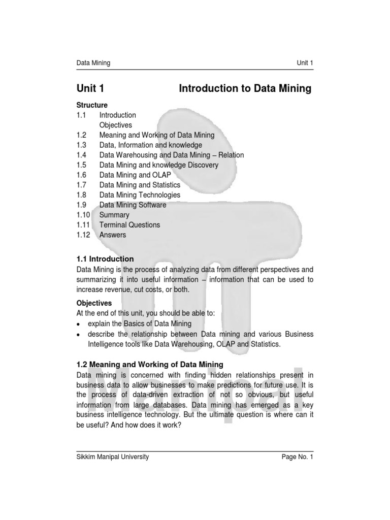01 Unit1 | Download Free PDF | Data Mining | Machine Learning