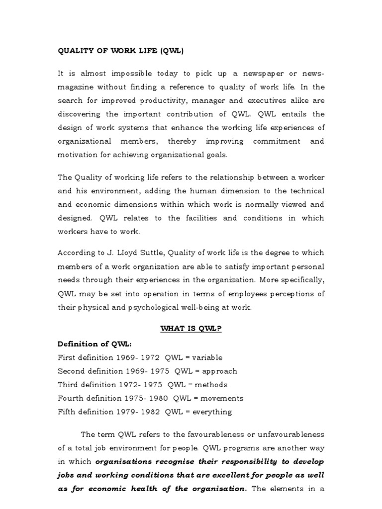 Quality Work Life... | PDF | Work–Life Balance | Employment