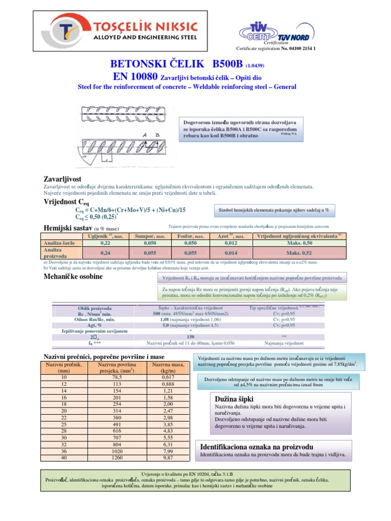 Rebrasti Betonski Celik B500B | PDF