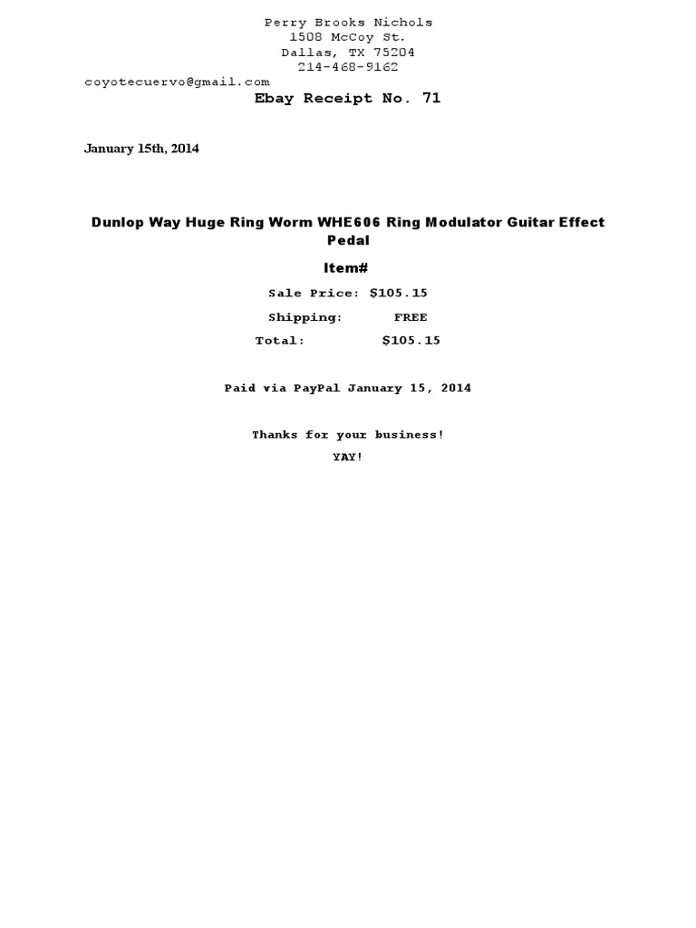 Dunlop Way Huge Ring Worm Receipt | PDF