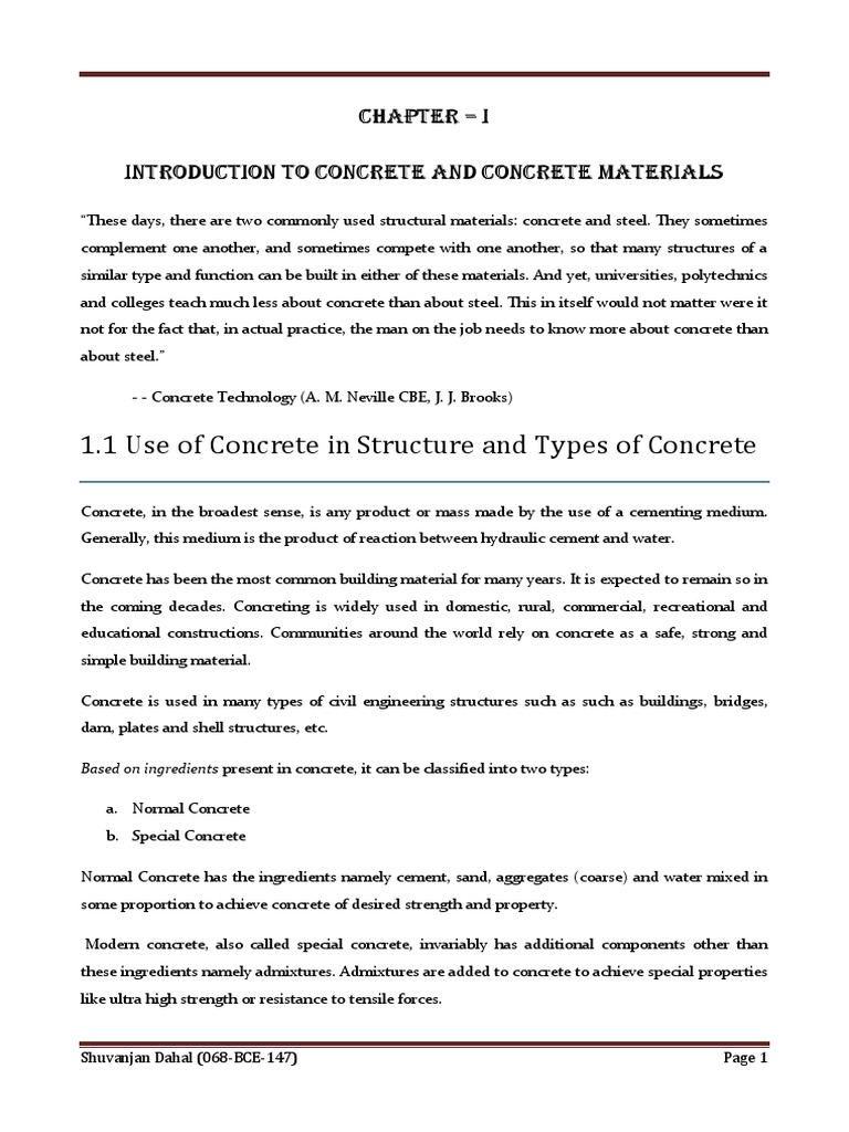 Introdution To Concrete and Concrete Materials (Concrete Technology ...