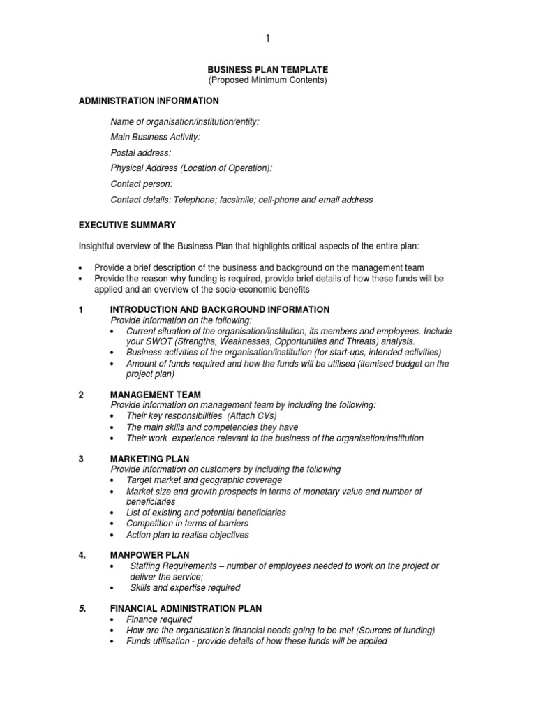 Business Plan Template Example For Funded Projects Mar 2013 | PDF ...