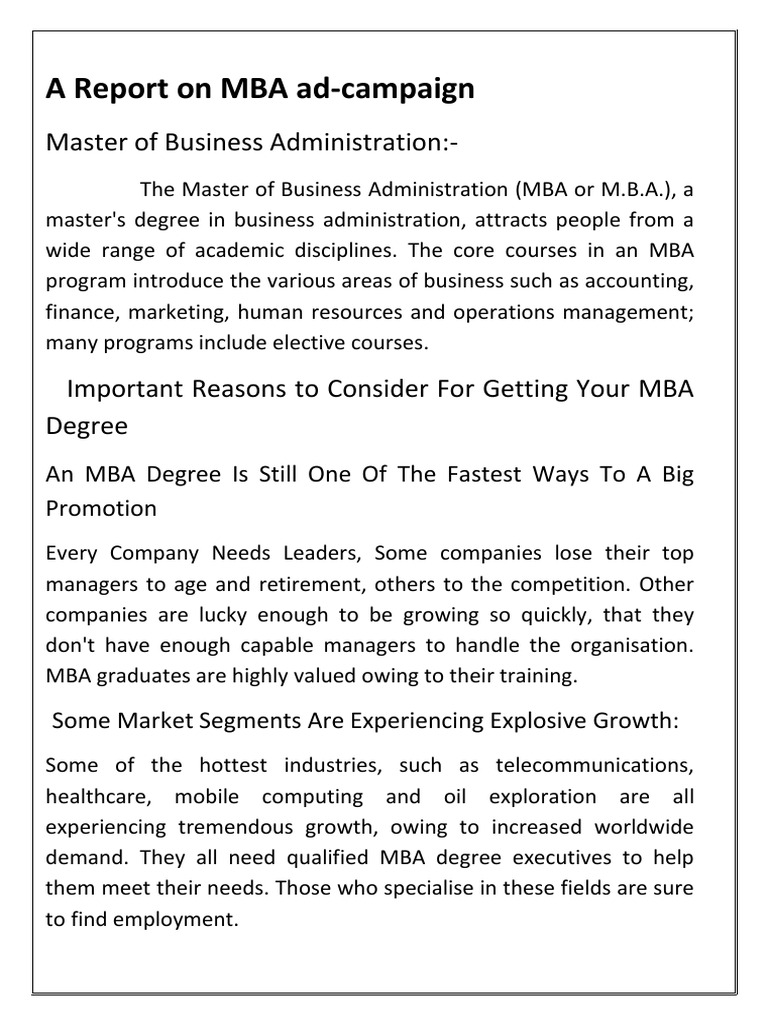 A Report On MBA Ad-Campaign | PDF | Business