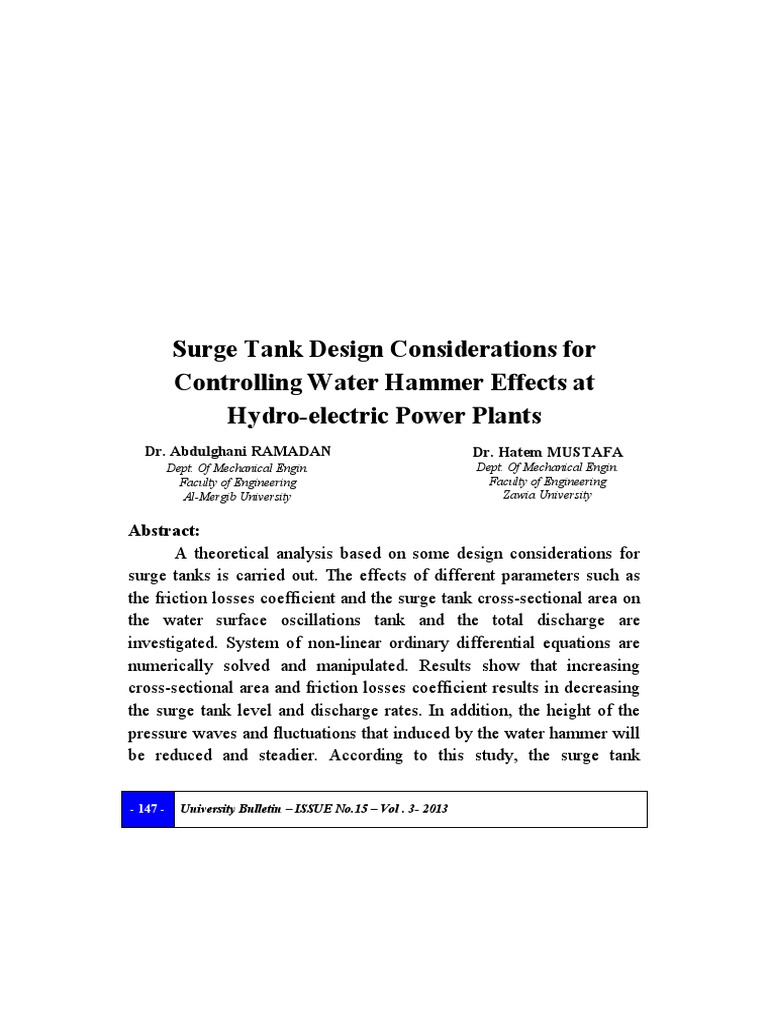 Surge Tank Design Considerations For | PDF | Continuum Mechanics ...