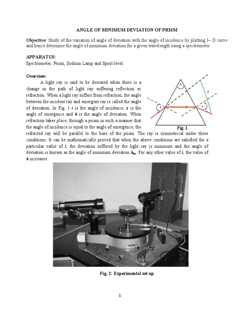 Angle of Minimum Deviation | PDF | Prism | Refraction