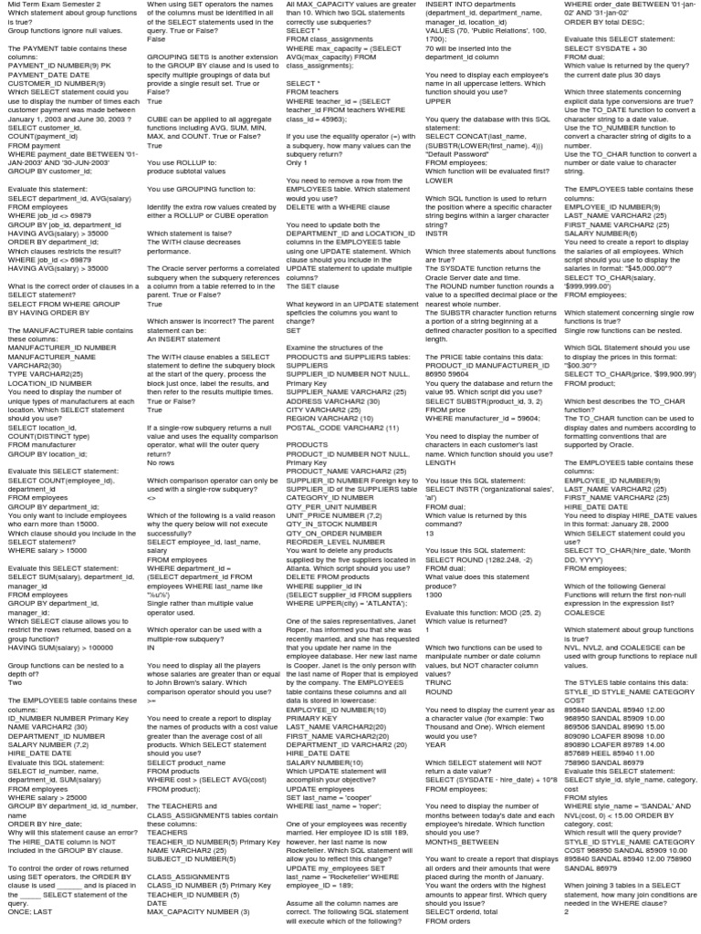 Mid Term Exam Semester 2 | PDF | Sql | Table (Database)
